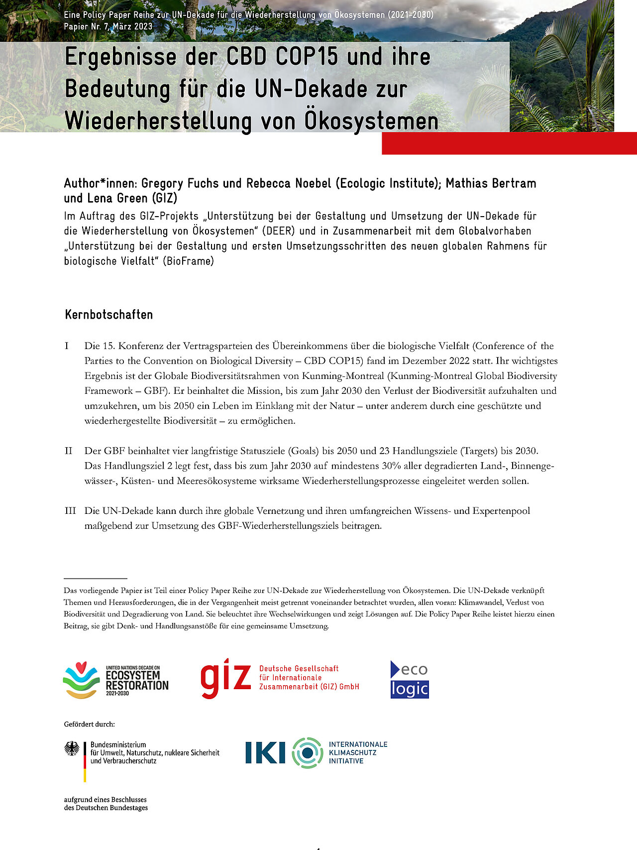 Ergebnisse der CBD COP15 und ihre Bedeutung für die UN-Dekade zur ...